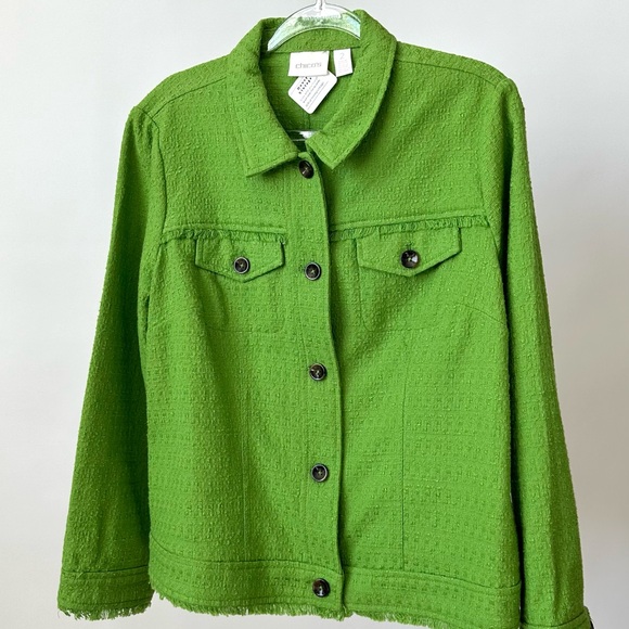 Chico's | Jackets & Coats | Vintage Chicos Green Tweed Cotton Jacket ...